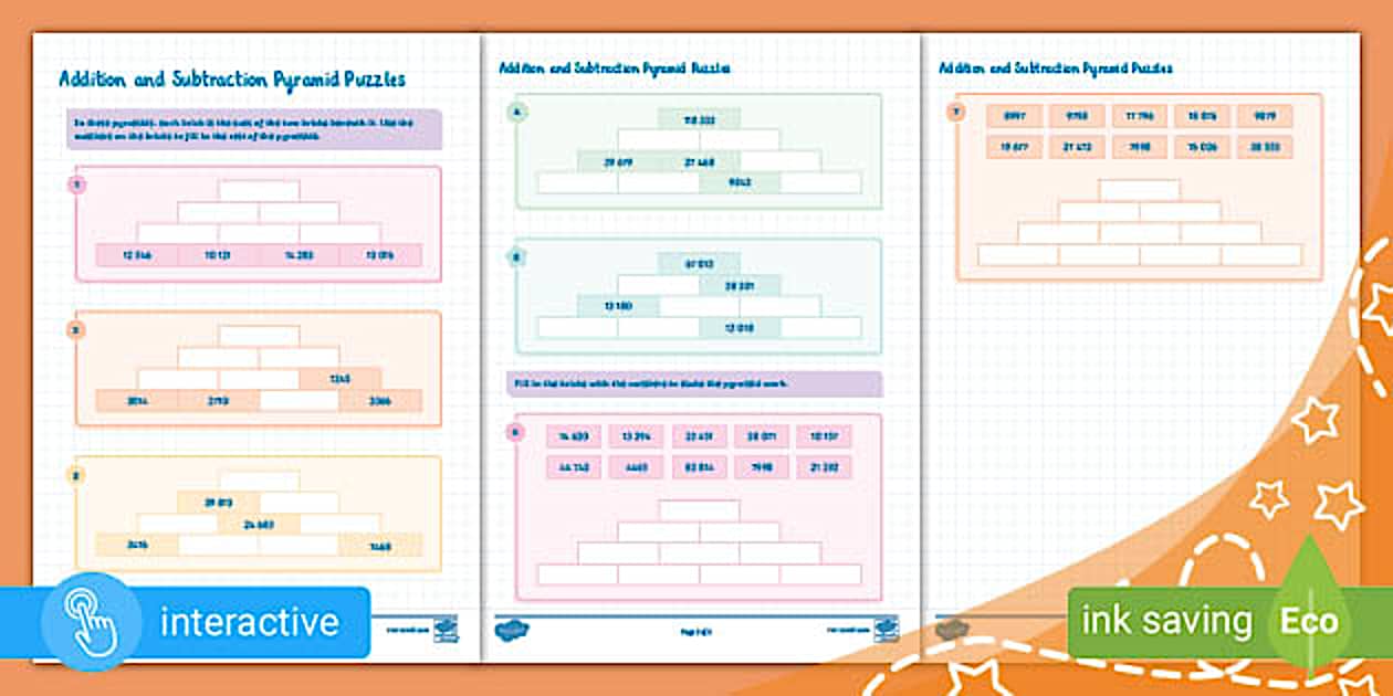 Addition and Subtraction Pyramid Puzzles (Ages 10 - 11)