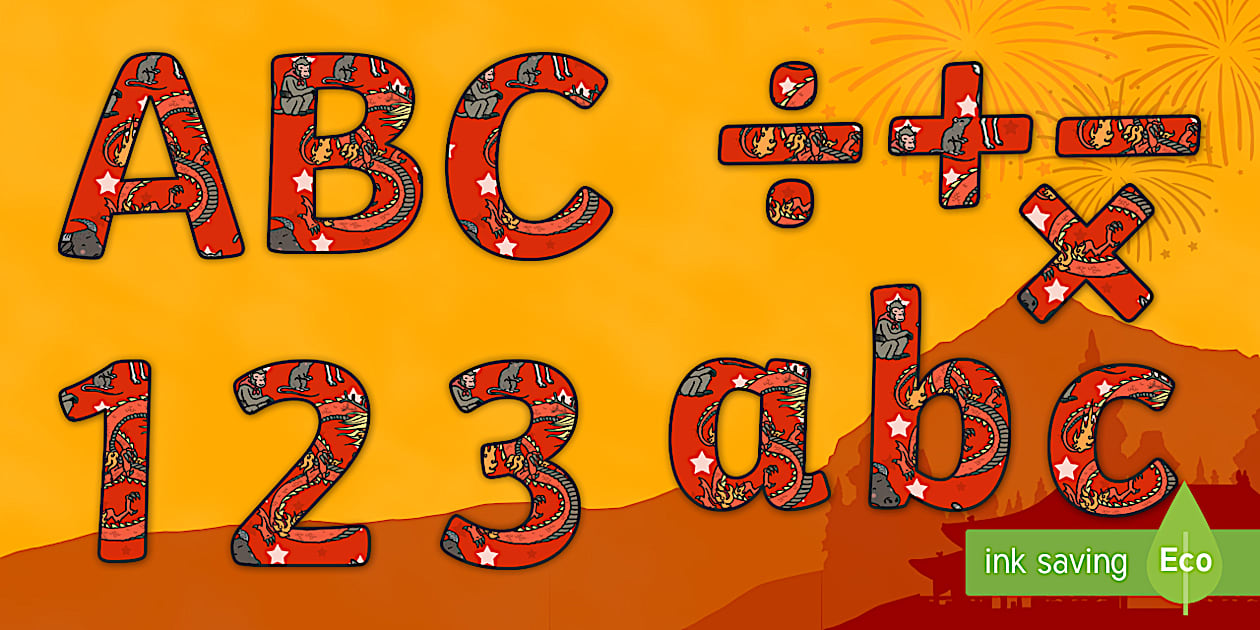 Chinese New Year Story Themed A4 Display Letters and Numbers Pack - English