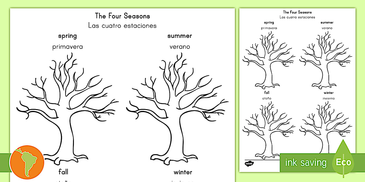Four Seasons Tree Drawing Template English/Spanish - Four Seasons Tree ...