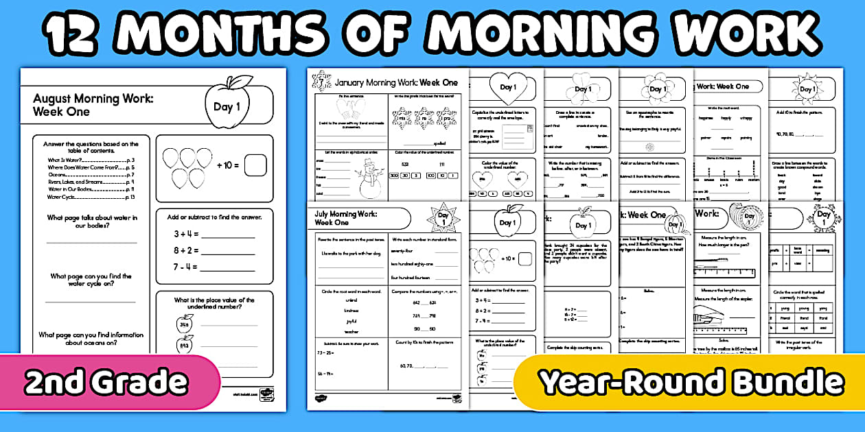 Second Grade 12 Months of Morning Work Pack - Twinkl