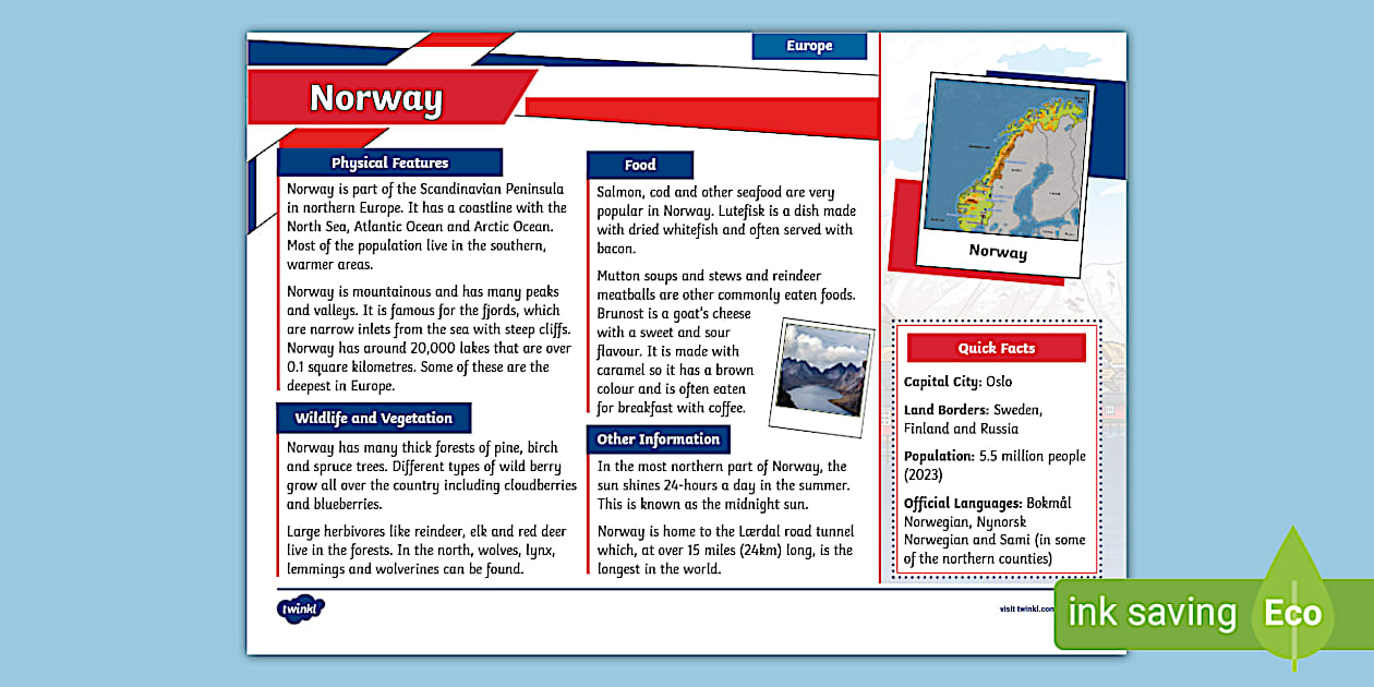 KS2 Norway Fact File - Twinkl - KS2 (teacher made) - Twinkl