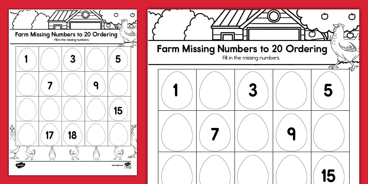 Farm Missing Numbers to 20 Ordering Activity (teacher made)