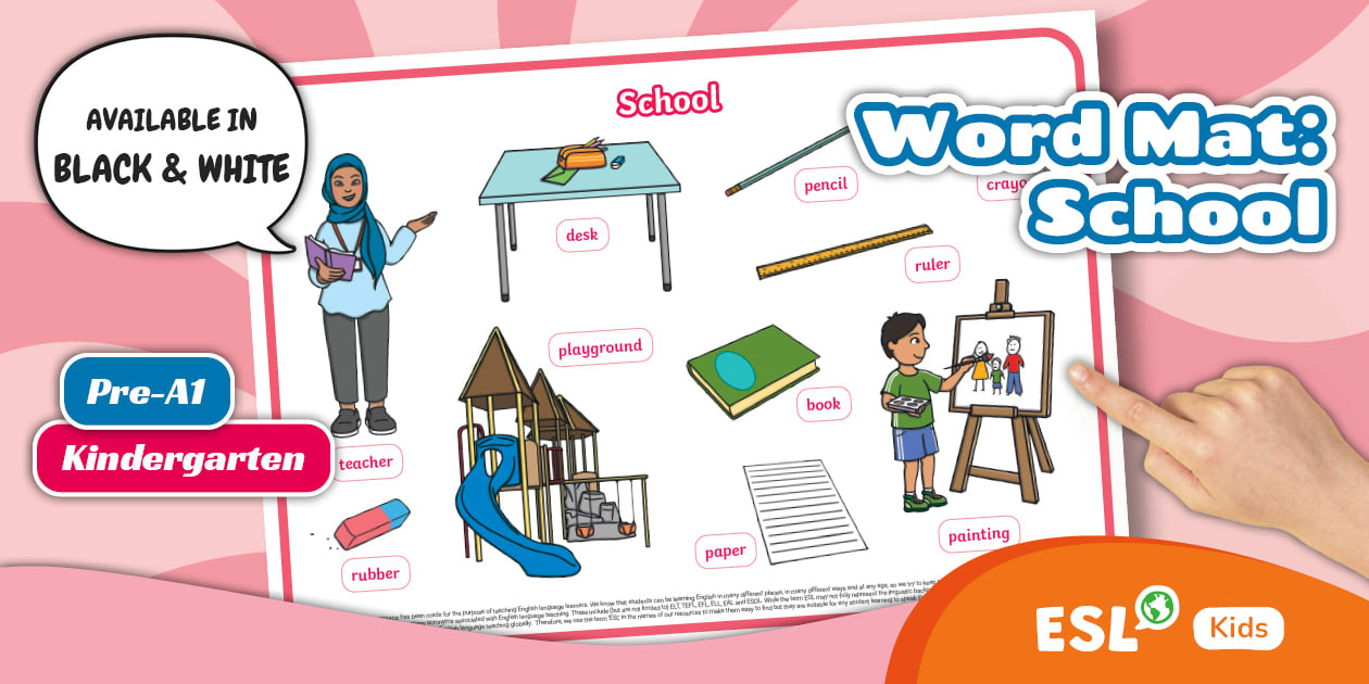 {ESL} School Word Mat for Kindergarten