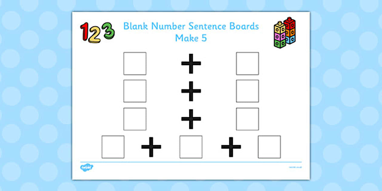 Blank Number Sentence Boards to 10 Make 5 - sentence boards