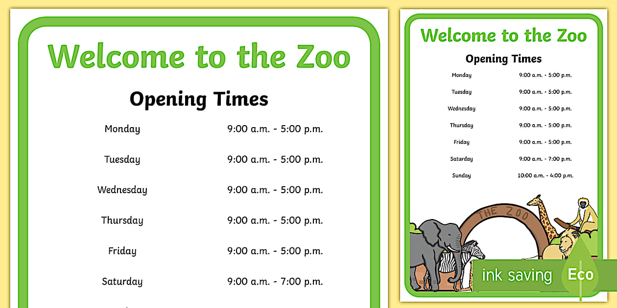 Editable Zoo Hours Dramatic Play Sign (professor feito)