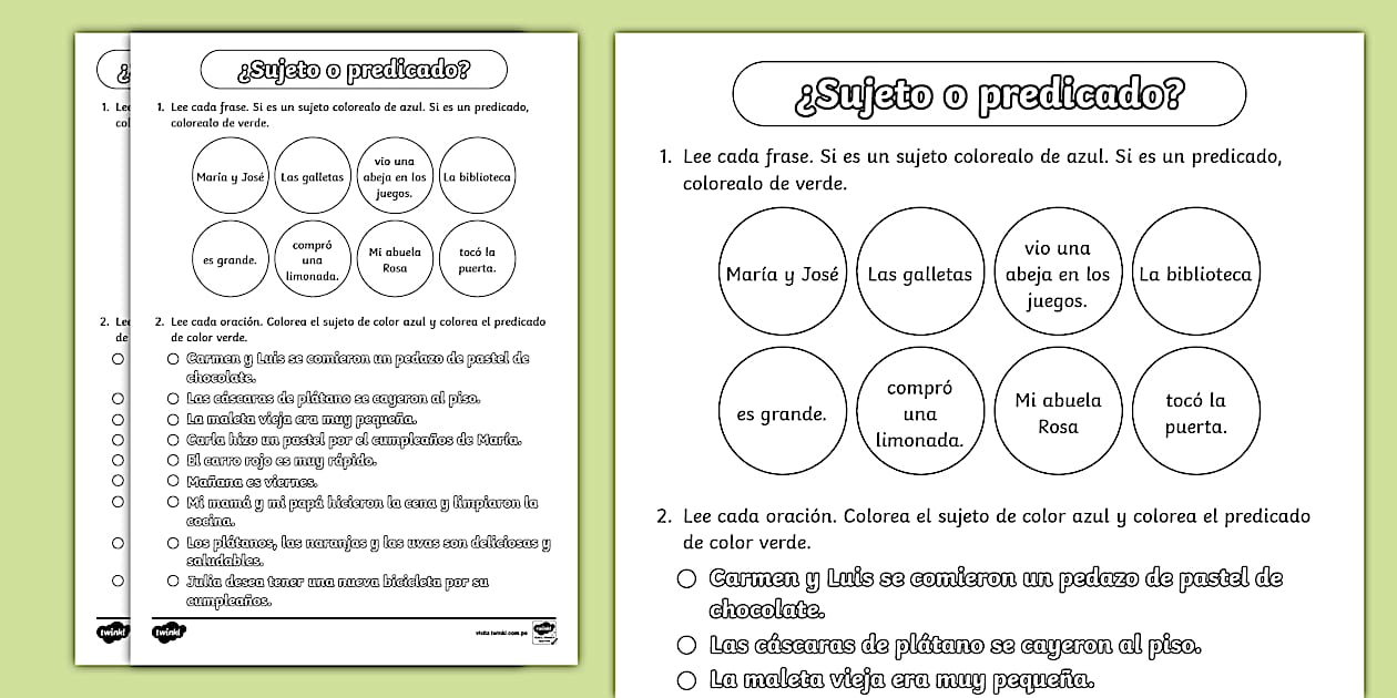 Ficha de actividad: Sujeto y predicado
