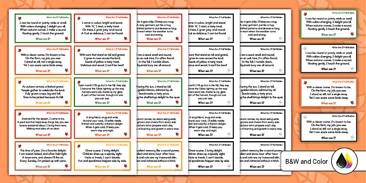 Fall Riddles for Elementary Students cards | Twinkl USA