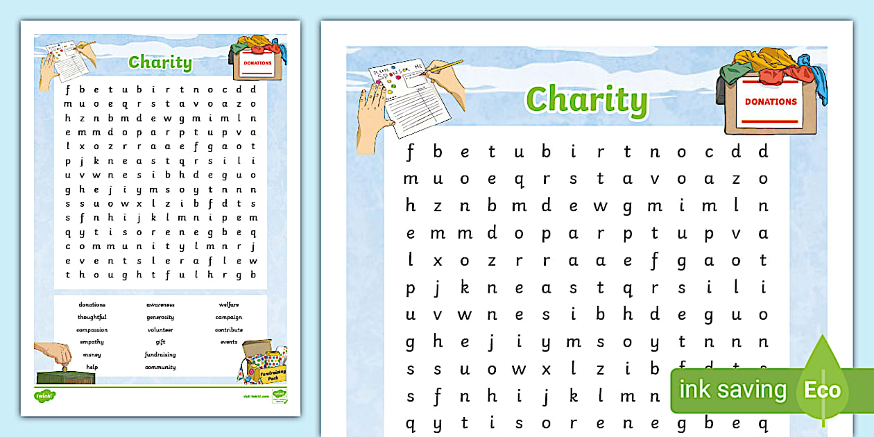 Charity Word Search (Teacher-Made) - Twinkl