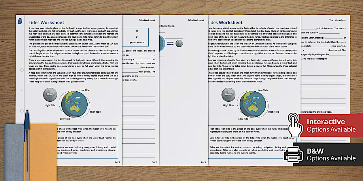 Tides Activity Sheet (teacher made) - Twinkl
