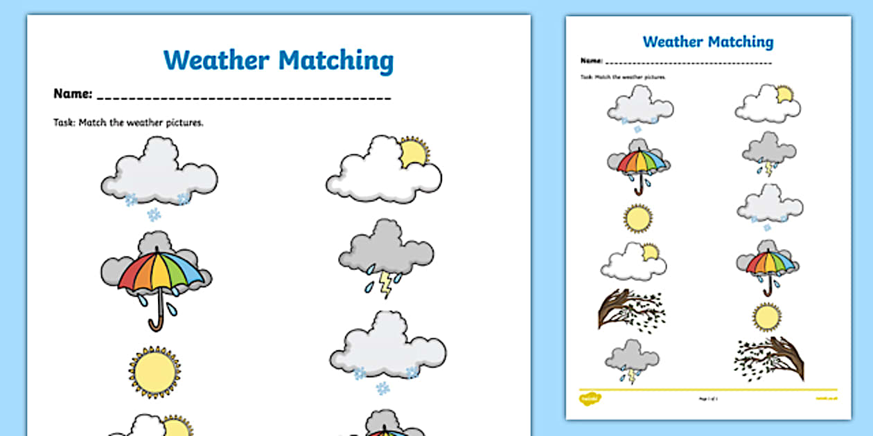 Editable Weather Symbols Matching Worksheet (teacher made)