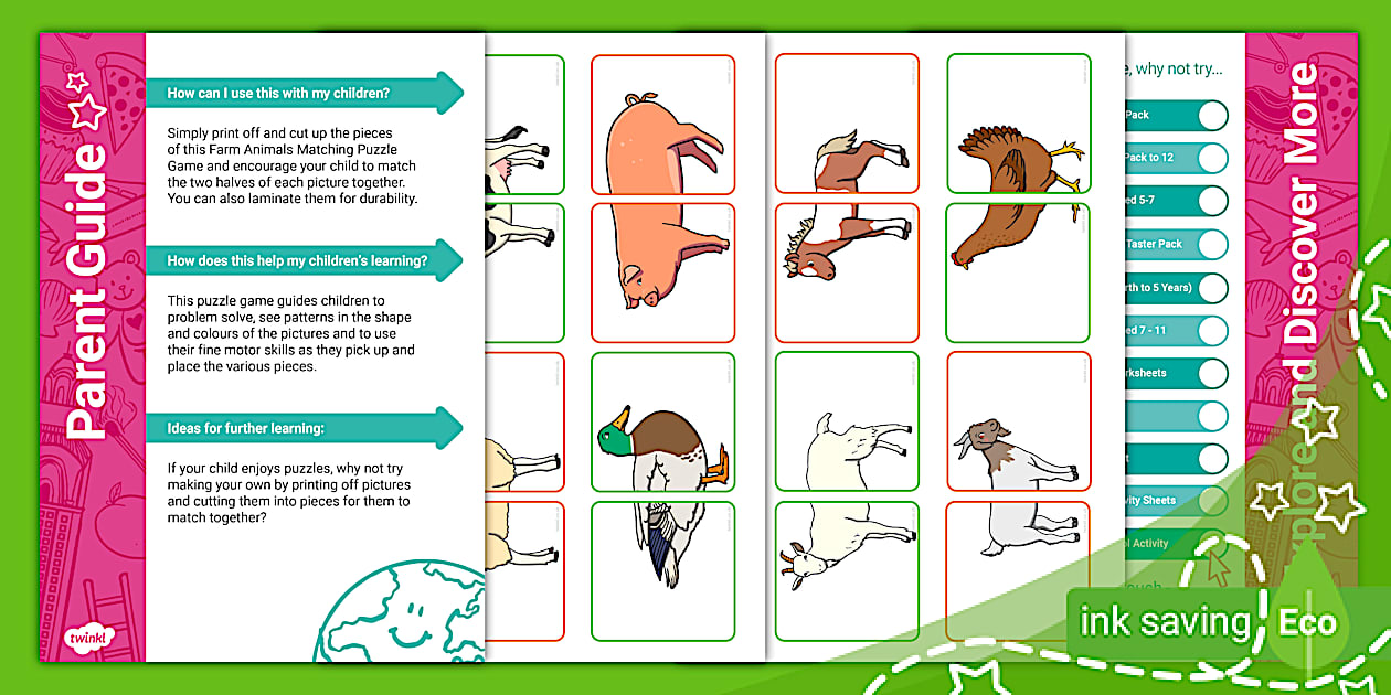 Farm Animals Matching Puzzle Game | Parents Home Teaching