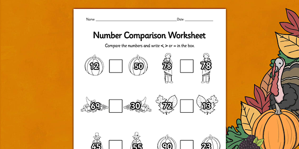 Thanksgiving Number Comparison Worksheet (teacher made)
