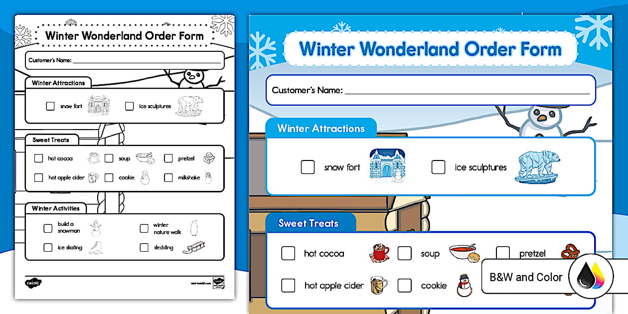 Winter Wonderland Dramatic Play Order Form - Twinkl