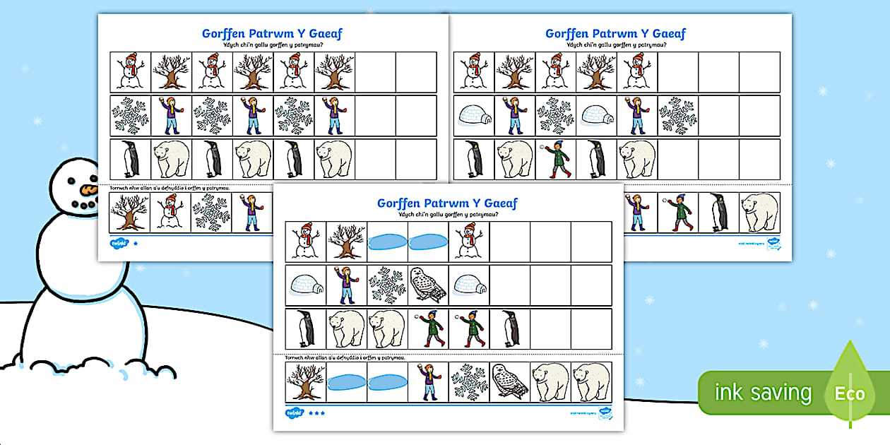 Higher Ability Daflen y Gaeaf - Gorffen y Patrwm - Twinkl