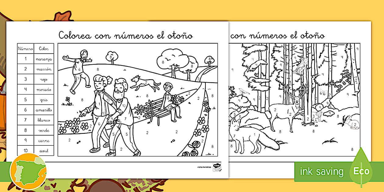 Colorear con números: El otoño (creat de profesori)