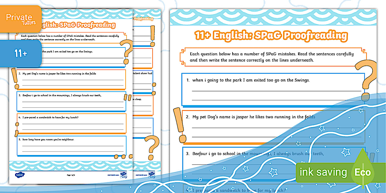 11+ English: SPaG Proofreading (Teacher-Made) - Twinkl