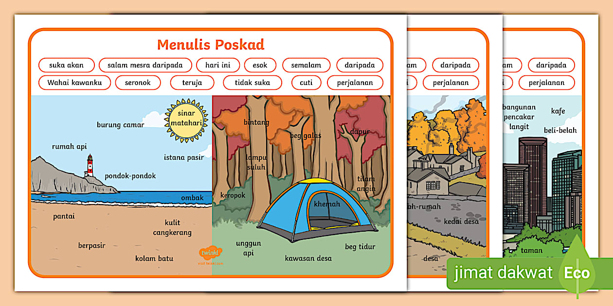 Tikar Perkataan - Menulis Poskad Percutian (Teacher-Made)