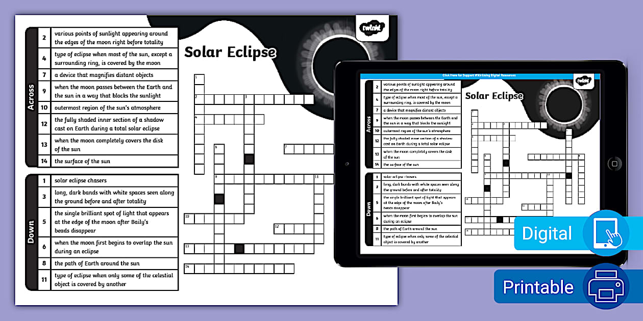 Solar Eclipse Crossword | Resource | Twinkl USA - Twinkl