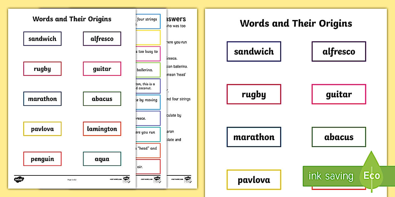 Editable Words and Their Origins Matching Cards - Twinkl
