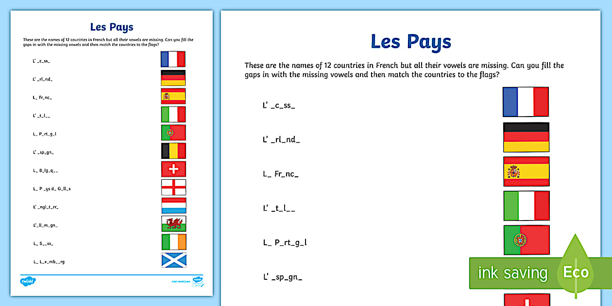 Countries Fill in the Blanks Worksheet / Worksheet - Twinkl