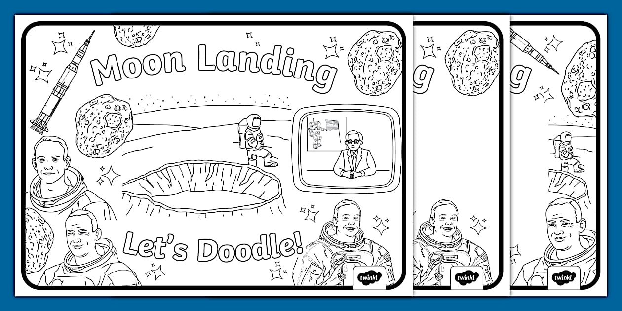 Moon Landing Doodle Colouring Pages (Teacher-Made) - Twinkl