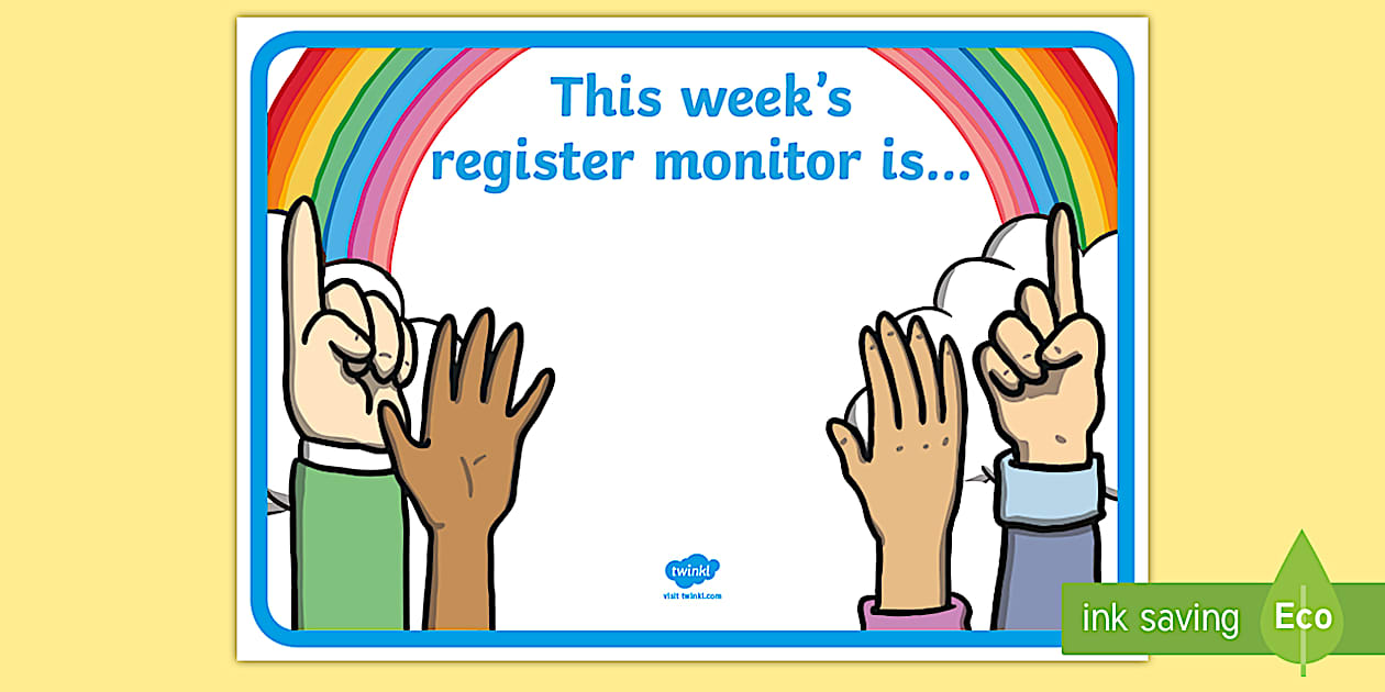 Editable Register Monitor Display Sign (teacher made)