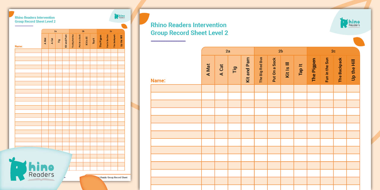 Level 2 Rhino Readers Intervention: Group Record Sheet