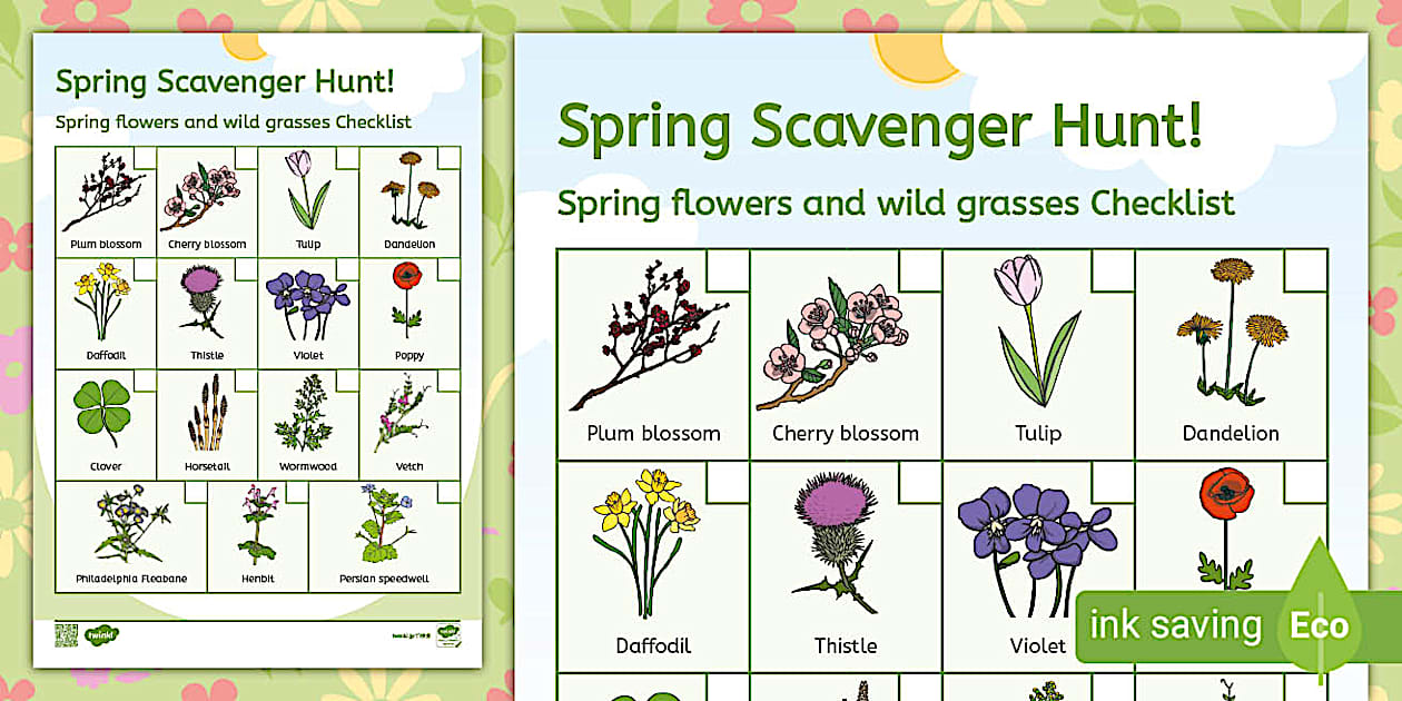 Spring Flowers and Wild Grasses Scavenger Hunt- English