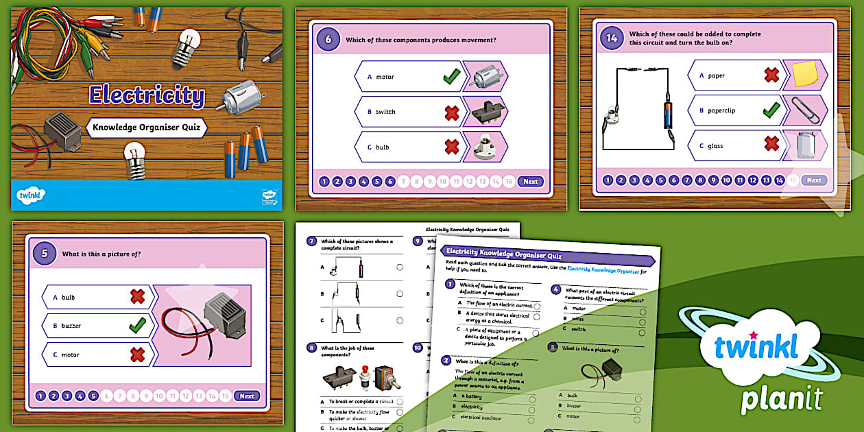 Retrieval Practice: Science: Electricity: Year 4: Knowledge Organiser Quiz