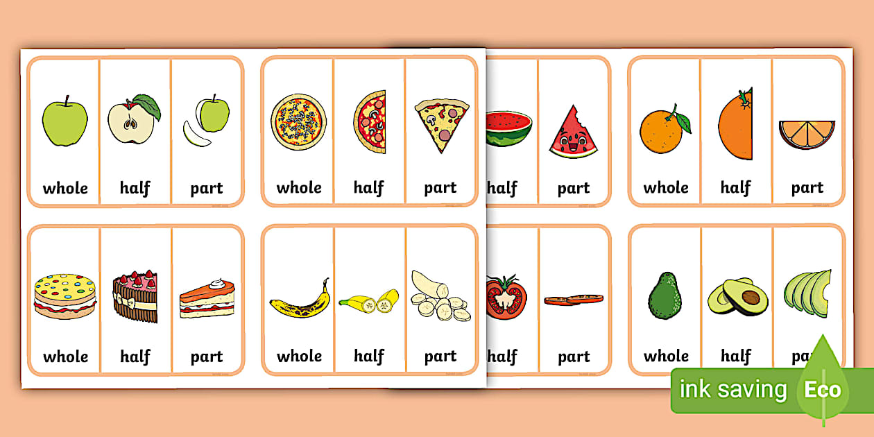 Inclusion Whole, Half, Part Flash Cards (teacher made)