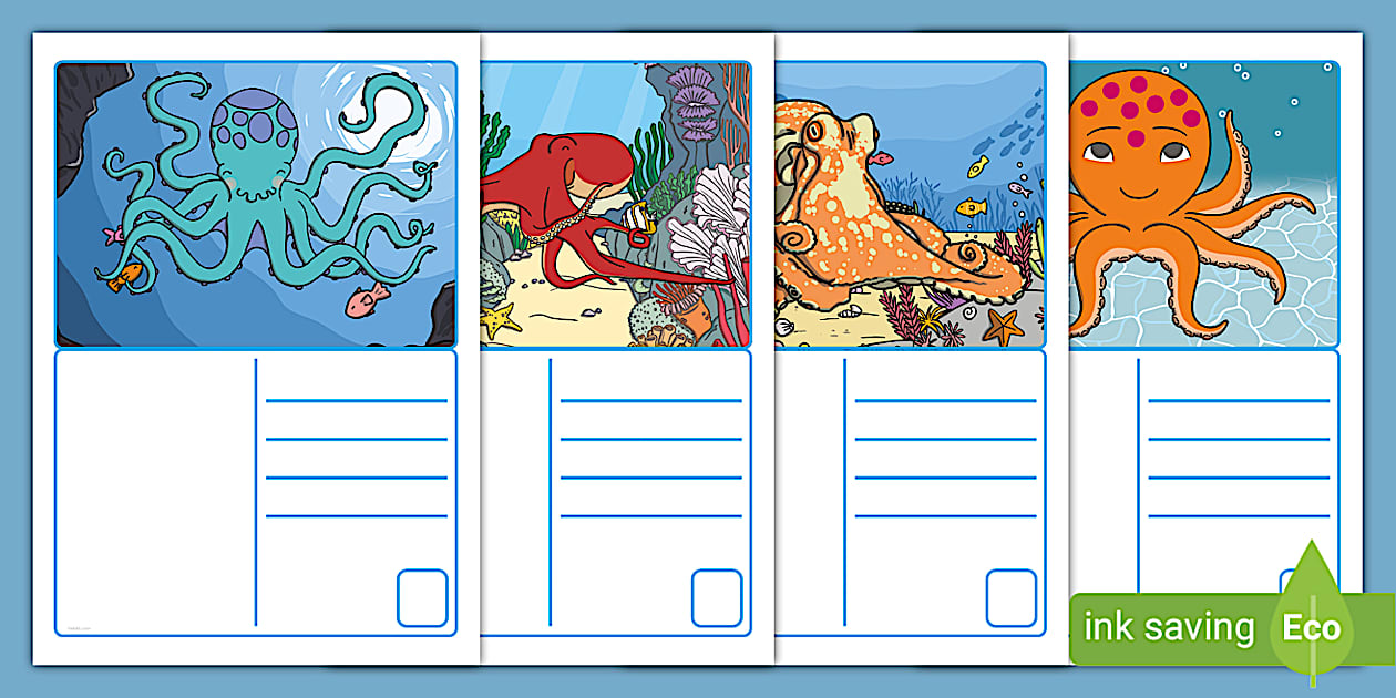 Octopus Themed Postcards (Teacher-Made) - Twinkl
