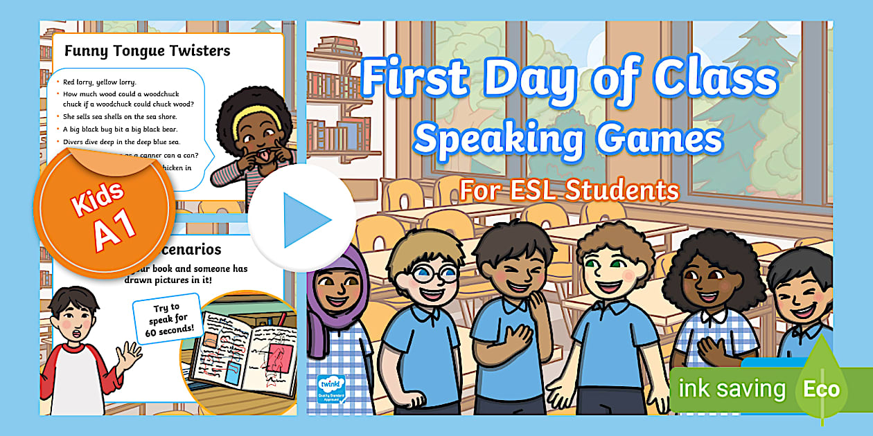 ESL First Day of Class Speaking Games PowerPoint [Kids, A1]
