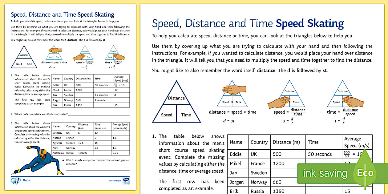 Speed, Distance and Time: Speed Skating Worksheet - Twinkl