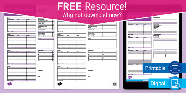 FREE Homeschool Transcript Template Resource Twinkl USA