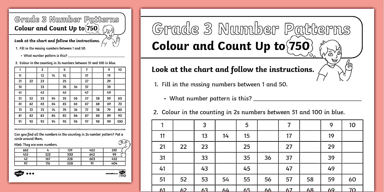 Grade 3 Number Patterns: Colour and Count Up to 750 - Twinkl