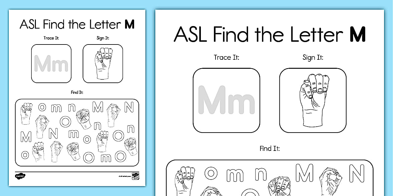 ASL Find the Letter M Worksheet (Teacher-Made) - Twinkl