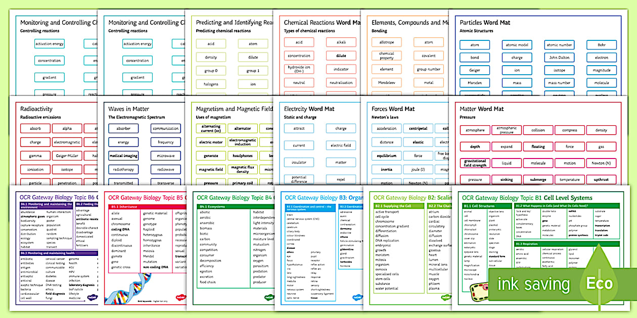 OCR Gateway Combined Science Word Mats (teacher made)