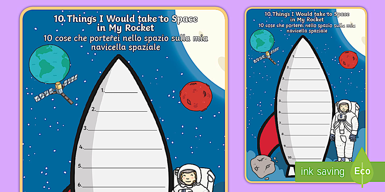 What Would I Take to Space Rocket Writing Frame - English/Italian - What Would