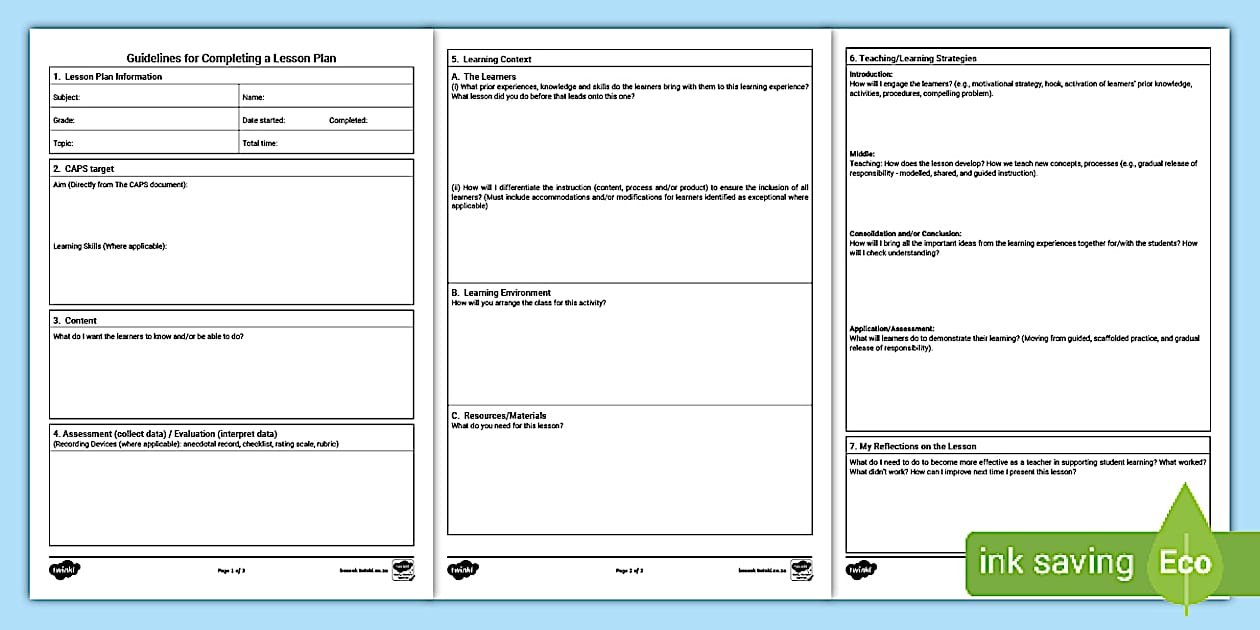 CAPS Curriculum | CAPS Lesson Plan Template | South Africa