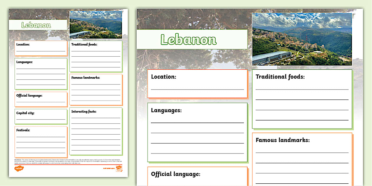 Lebanon Fact File Template - Twinkl Geography (Teacher-Made)