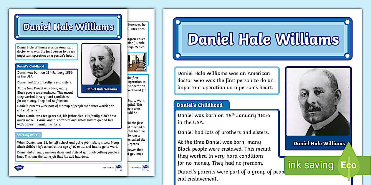 KS1 Daniel Hale Williams Fact File (teacher made) - Twinkl