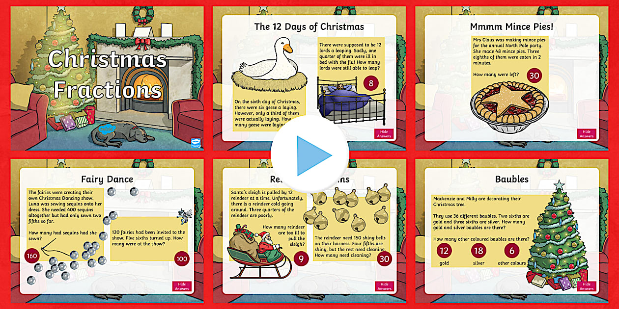 Christmas Fractions PowerPoint (professor feito) - Twinkl