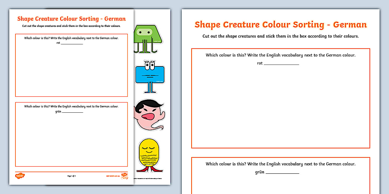 Shape Creature Colour Sorting Activity - German - Twinkl