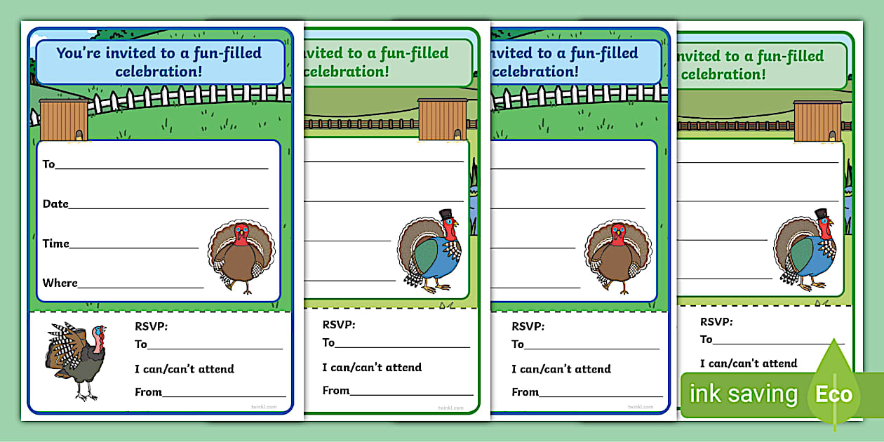 Turkey Themed Party Invitations | Party Invitations - Twinkl