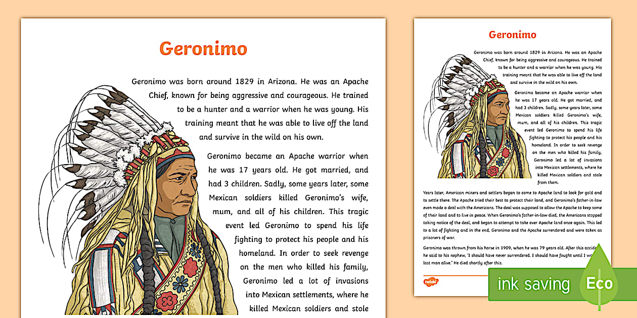 Native Americans Geronimo Information Sheet-Scottish