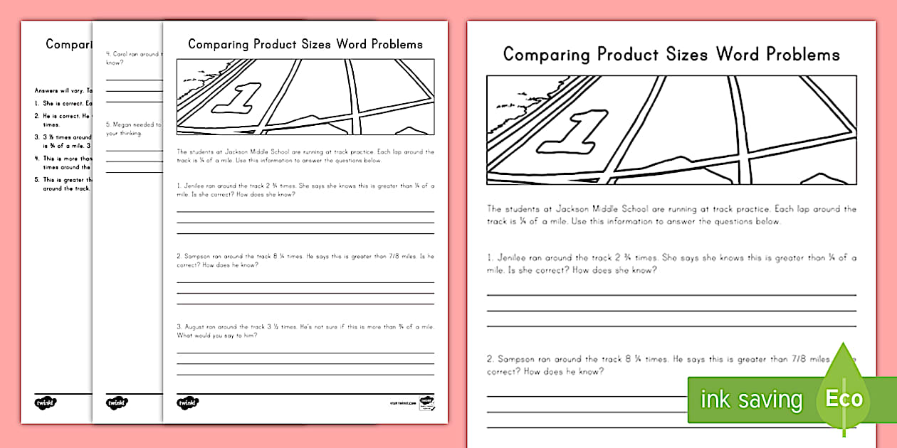 Comparing Product Sizes Word Problems Worksheet - Twinkl