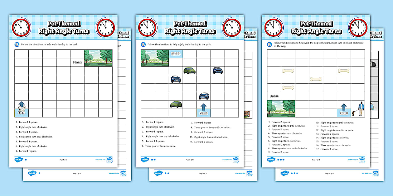 👉 Pet-Themed Right Angle Turns Worksheet - Twinkl