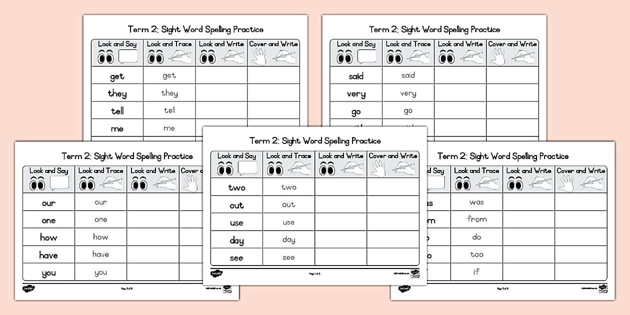 Grade 1 Term 2 Sight Word Spelling Sheets