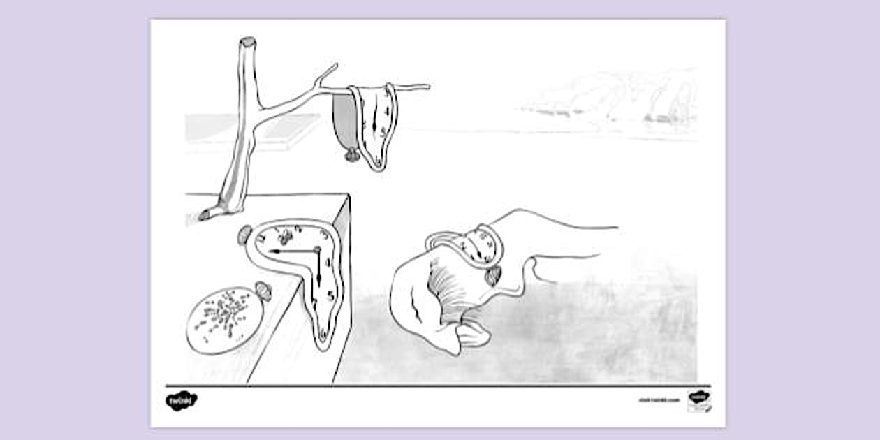 Dali the persistence of memory dripping clock colouring sheet