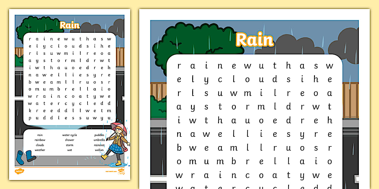 Rain Word Search - Twinkl - KS1 - Twinkl